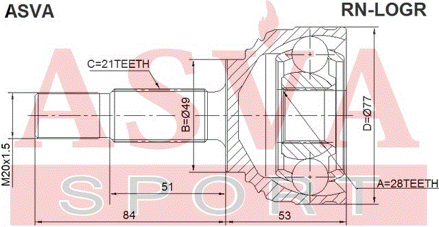 ASVA RNLOGR ШРУС наружный 28X49X21 ASVA RNLOGR