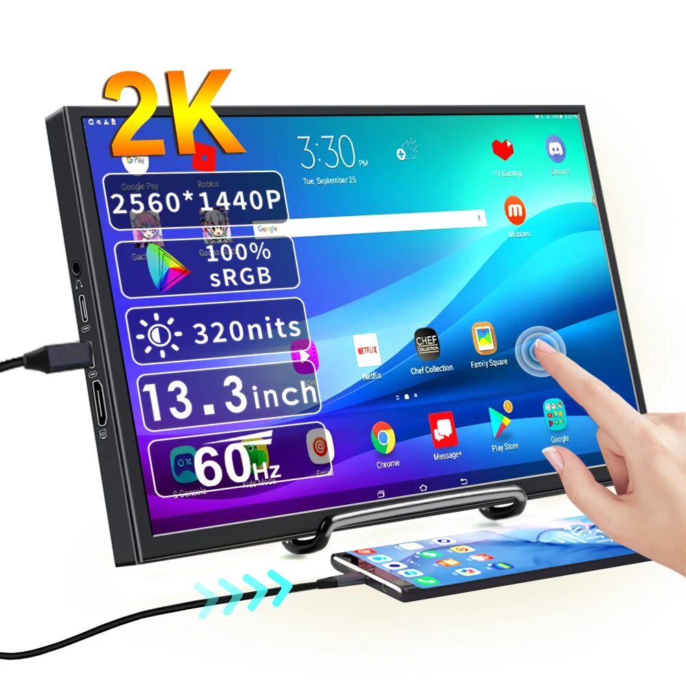 JOHNWILL 13-дюймовый портативный монитор 2K 13.3 inch touch