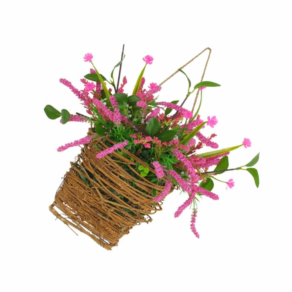 Весенняя имитация подвешивания цветочной корзины на двери