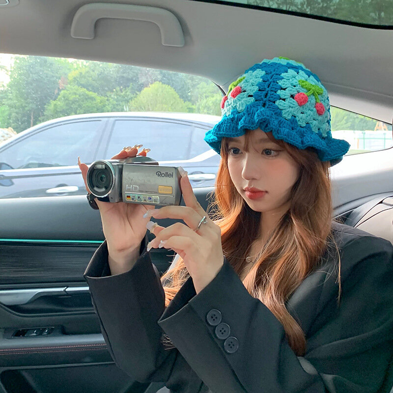 Японская рыбацкая шапка с вишней, вязаная шерстяная шапка ручной вязки, милая и милая шапка в том же стиле с интернет-знаменитостью для женщин