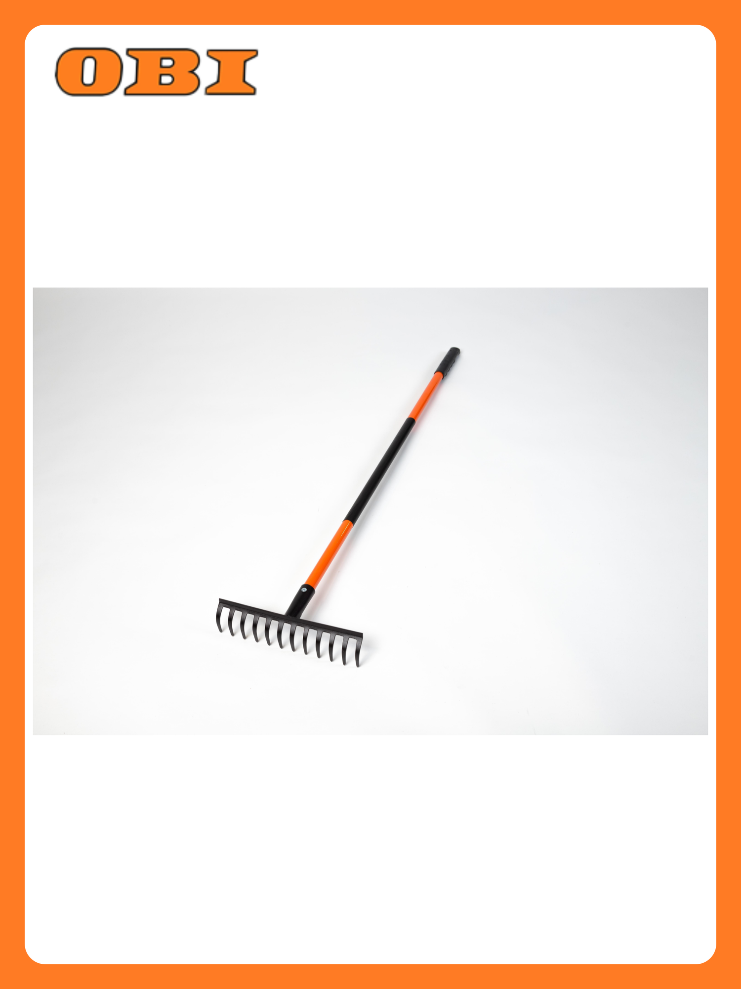 Грабли садовые Заря 705608, прямые, 12 зубцов, с черенком, металл, оранжево-черные