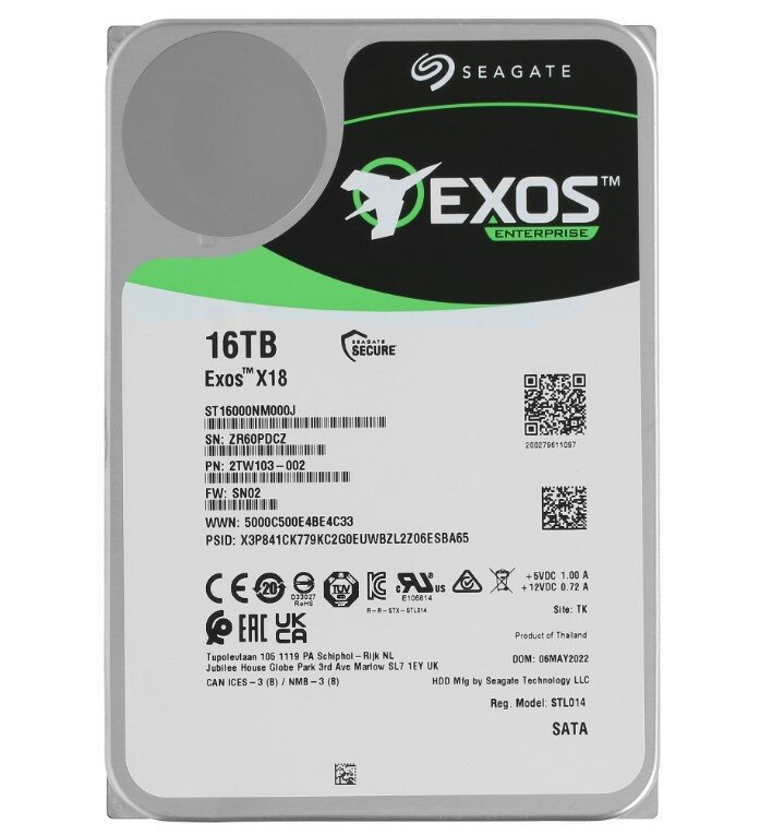 Жесткий диск Seagate 16000 Gb EXOS X18 (ST16000NM000J)