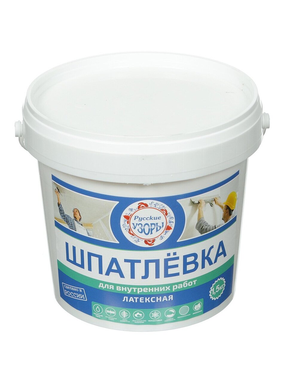 Русские узоры, Шпатлевка латексная, белая, универсальная, для стен и потолков 1.5 кг