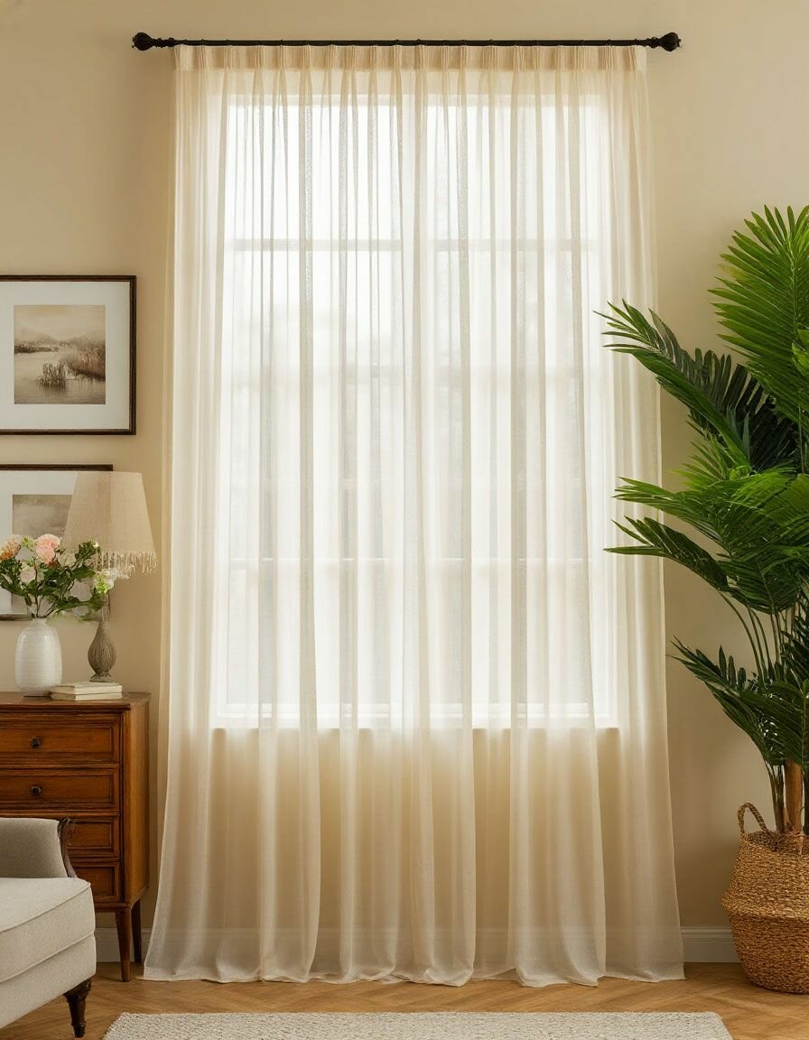 Тюль вуаль Т01 высота 220 см, ширина 200 см, крепление - Лента, крем