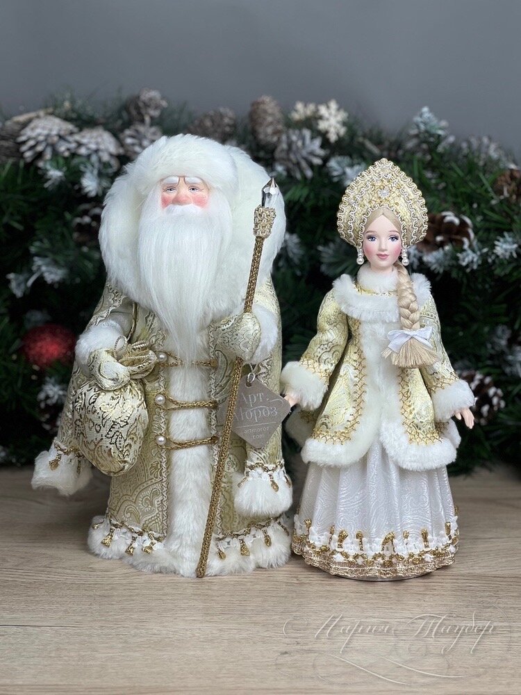 АртМороз Дед мороз и Снегурочка русские 33см; новогодняя игрушка под ёлку; авторская кукла ручной работы; подарок на Новый Год