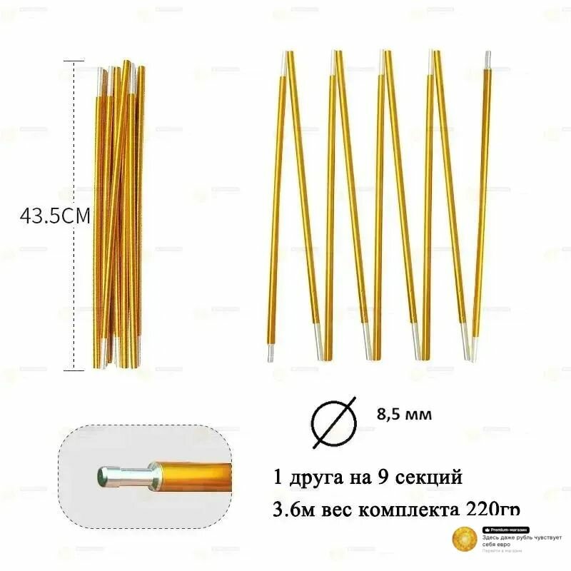 Дуга для каркаса палатки, алюминиевая, диаметр трубы 8,5 мм, оранжевая