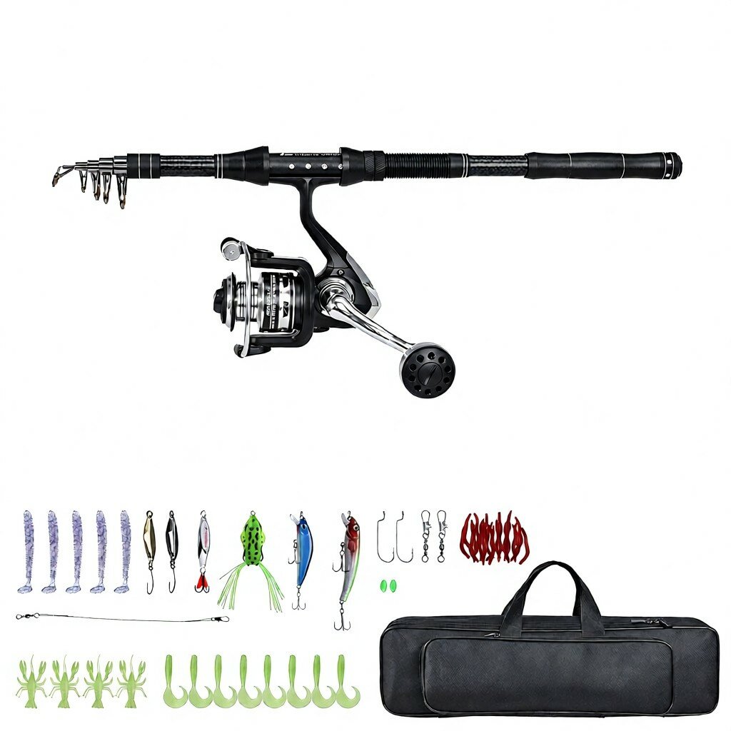 Комплект удилища и катушки Telescopic Fishing Pole с катушкой Spinning Reel, рыбацкая линия, приманки, крючки, аксессуары с сумкой, модели удилища 180/210/240/270/300, вес удилища 120-261 г, катушки GC1000 (5.1:1, 8 подшипников, 4.5 кг) и GC3000 (5.5:1,