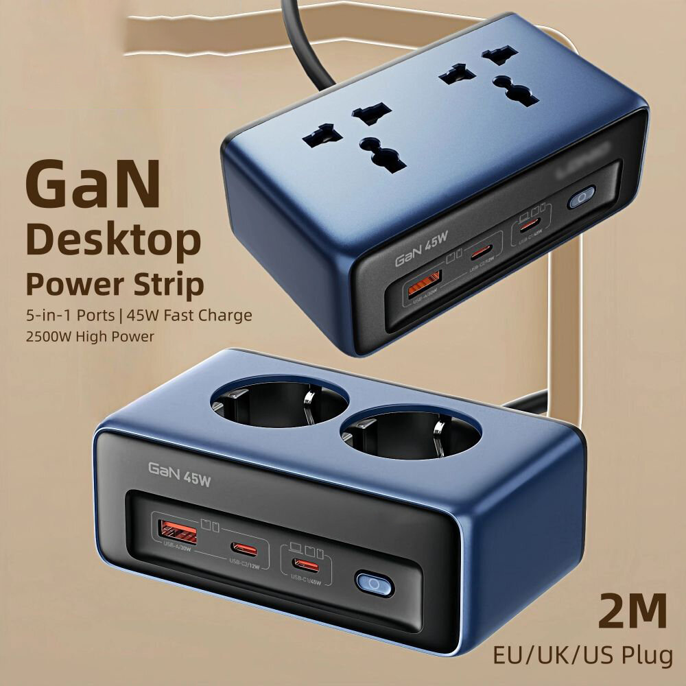 Быстрозарядное устройство в виде куба, сетевой фильтр, удлинитель 2 м, электрический кабель питания 45 Вт, зарядная станция Type C, адаптер USB для США, Великобритании, ЕС, КР