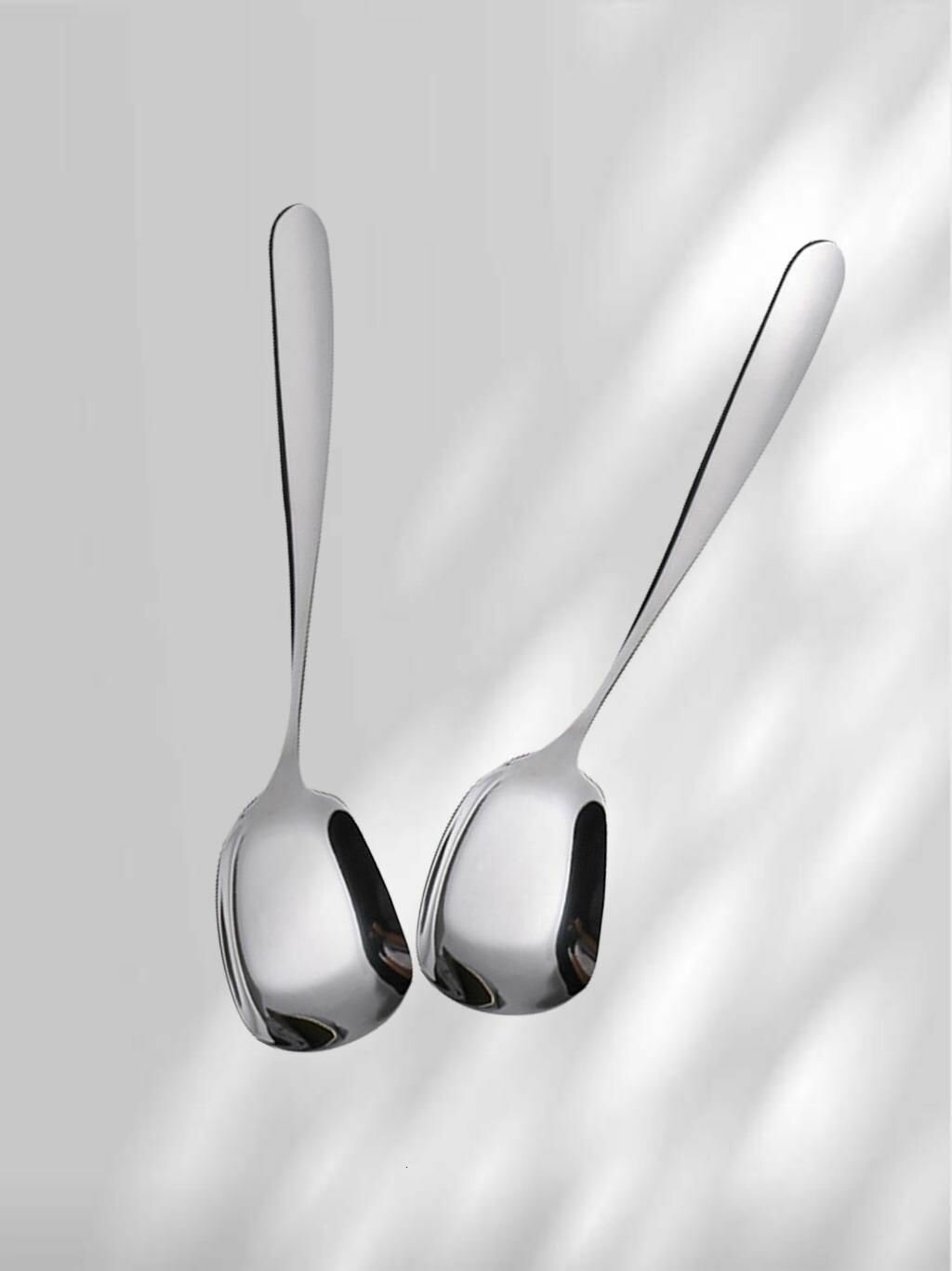 Набор из 2 стальных ложек с квадратными головками, Серебро - L