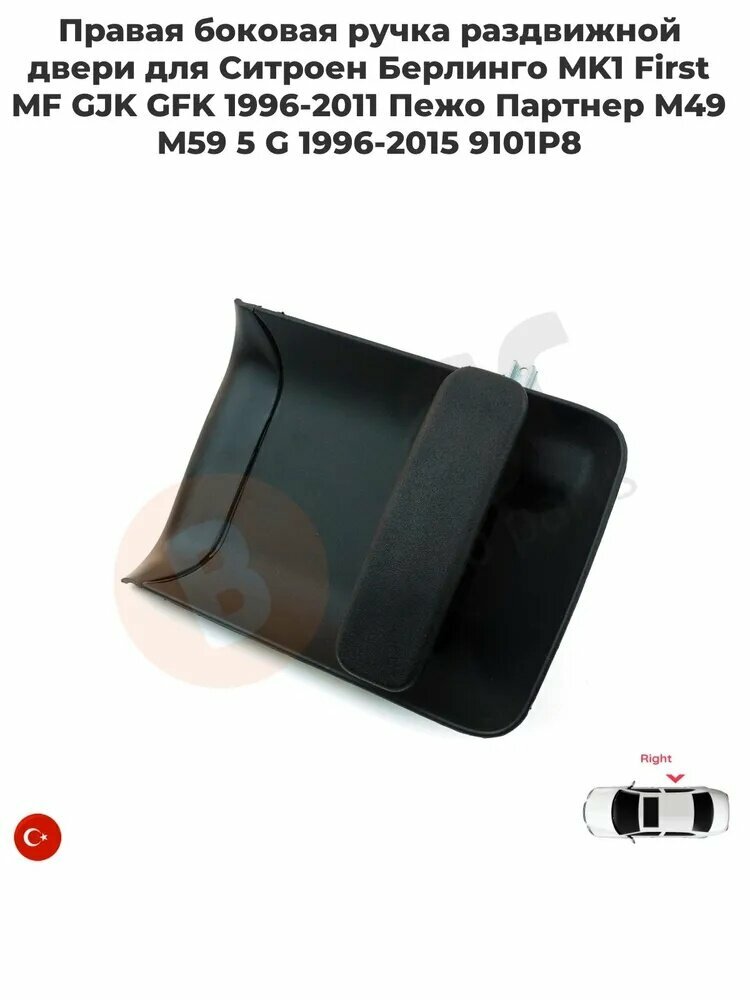 ESC AUTO PARTS Ручка дверная автомобильная, арт. EDP75 Правая боковая ручка раздвижной двери для Ситроен Берлинго 1 First MF GJK GFK 96-2011 Пежо Партнер M49 M59 5 G 96-2015 9101P8, 1 шт.