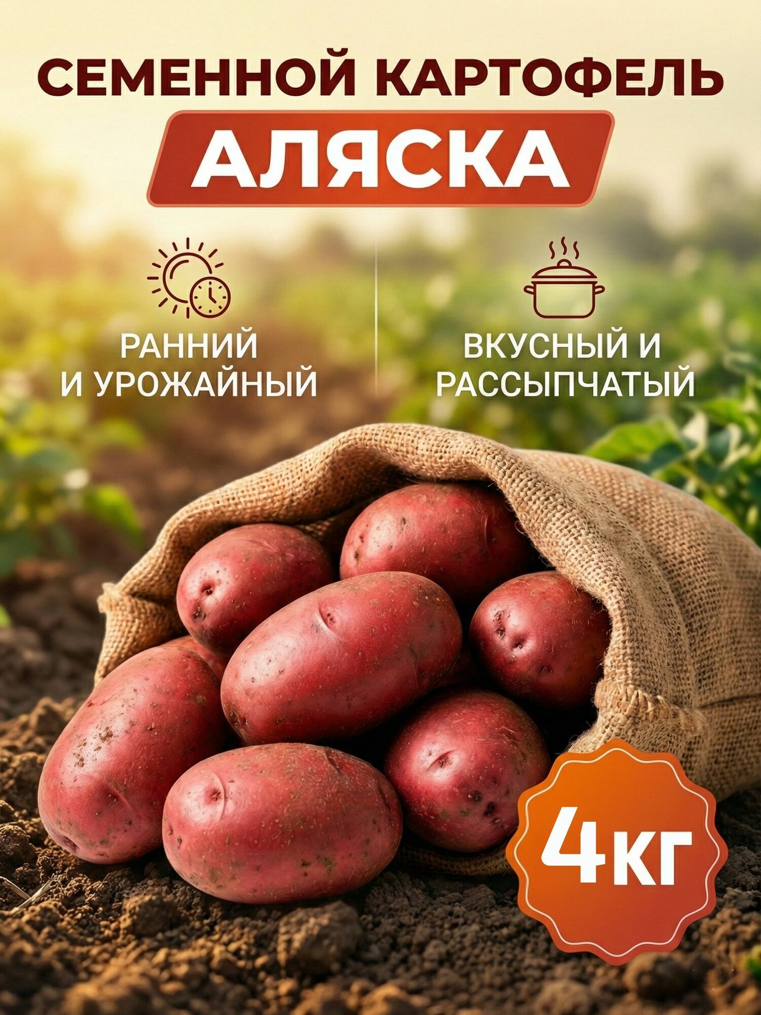 Картофель семенной Аляска 4 кг клубни на посадку ранний скороспелый сорт для жарки, супов, салатов