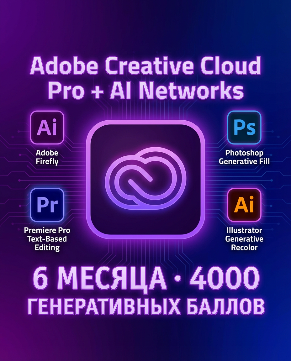 Подписка Adobe Creative Cloud PRO , для ПК, планшета и Mac, 6 месяцев , все приложения, для Widows и MacOS