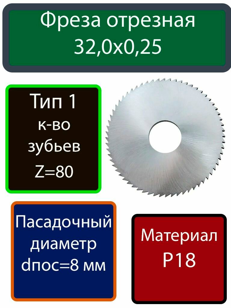 Фреза отрезная 32,0х0,25х8 тип 1 Z 80 Р18 по металлу
