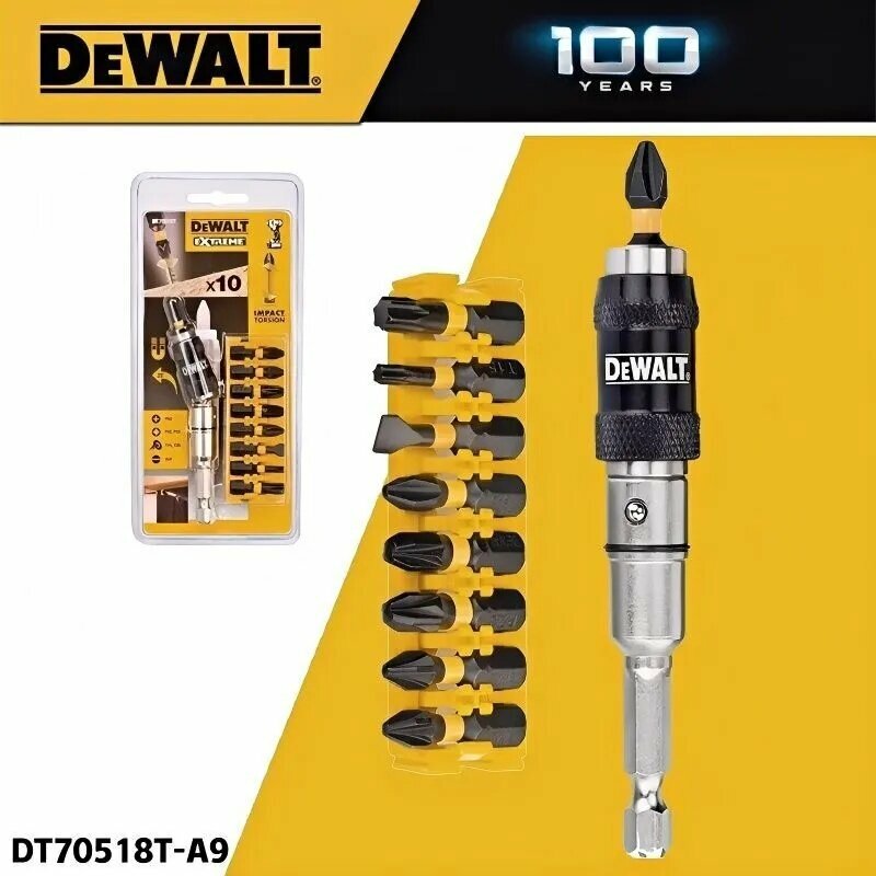 DEWALT, держатель ударных бит Torx, набор бит для отверток из 10 штук, принадлежности для электроинструмента с вращающимися битами, DT70518T