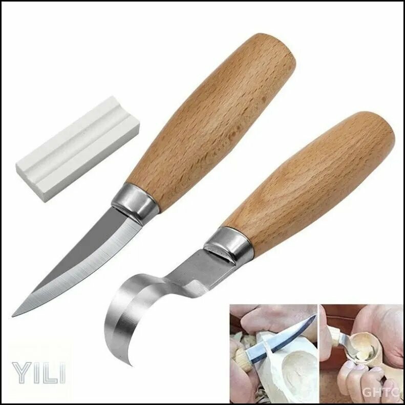 Эксклюзивный набор из 3 ножей для фигурной резки по дереву, создания скульптур, посуды, чаш и ложек