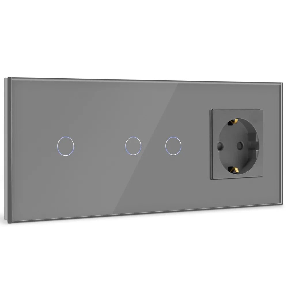 Розетка с cенсорный выключатель, 3 клавиша 1 розетка, Панели из стекла Серая,228mm