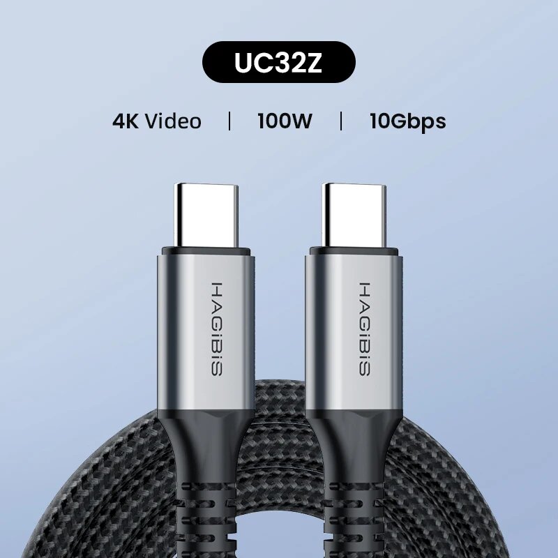 Кабель Hagibis USB C — USB C Кабель USB 3.2 Gen 2 Type C 10 Гбит/с 4K 60 Гц Видео 100 Вт Быстрая зарядка для iPhone 17 Macbook Pro iPad Normal version