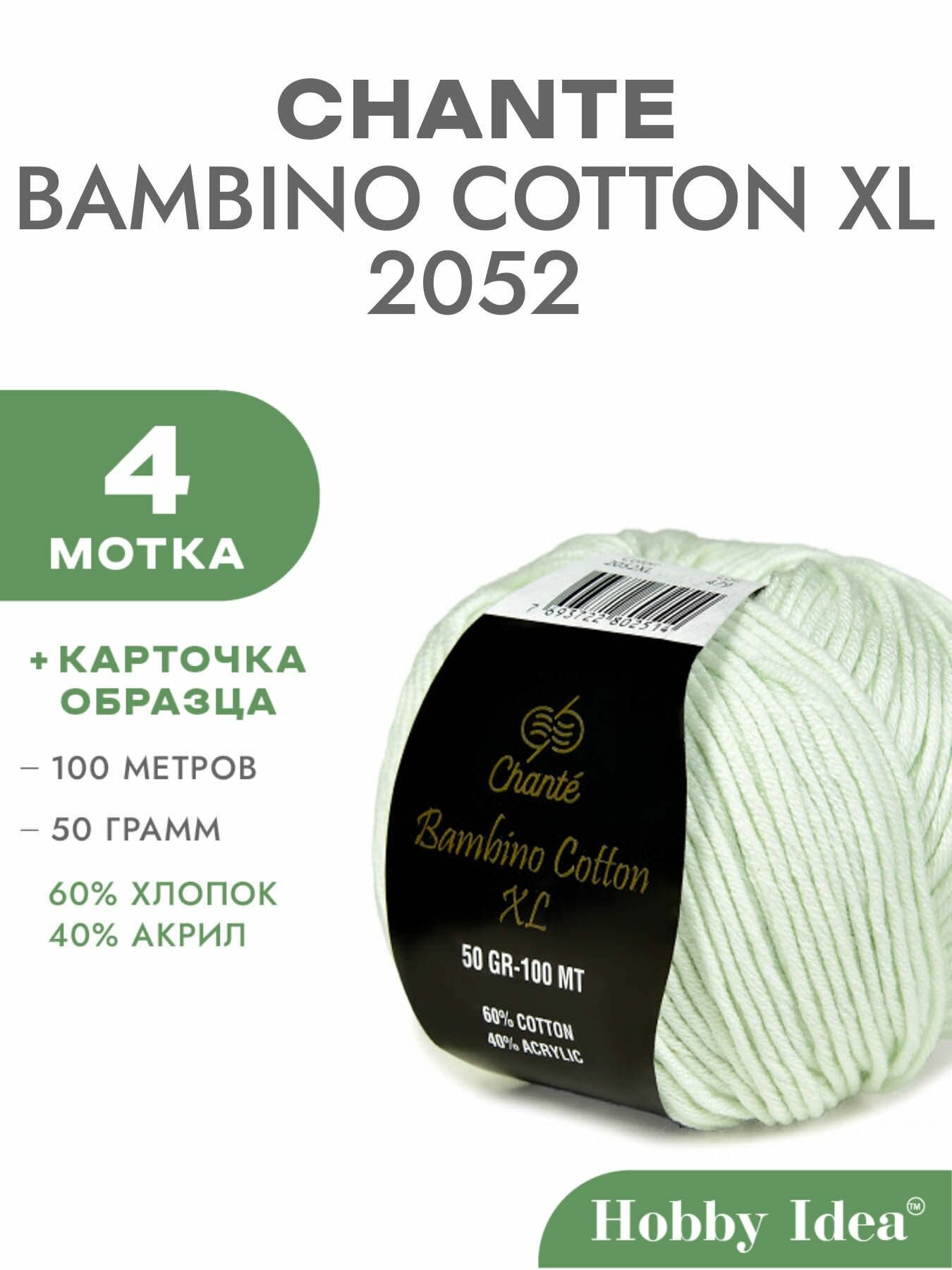 Пряжа Chante Bambino Cotton XL 2052 Бело-зелёный 4 мотка (Нить летняя Шанте Бамбино Коттон ХЛ)
