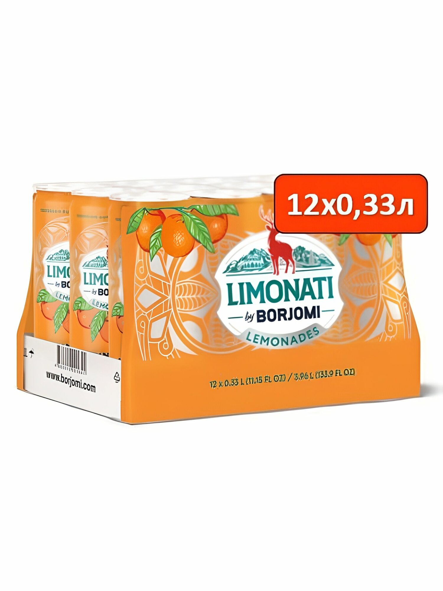 Напиток Borjomi Limonati Аджарский мандарин, газированный, Жб, 330мл x 12 шт