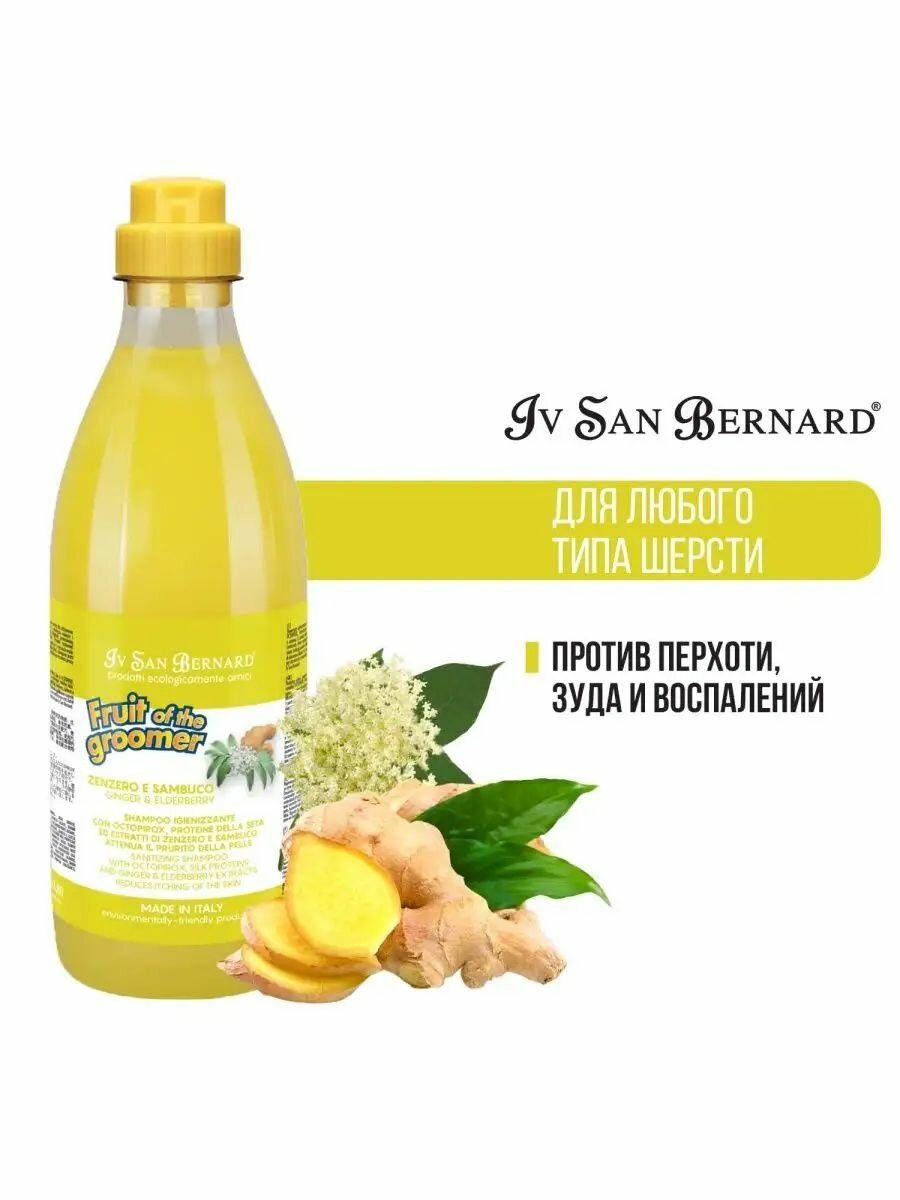 Шампунь для собак и кошек Iv San Bernard Fruit of the Groomer Ginger&Elderbery для любого типа шерсти против раздражений и перхоти 1 л