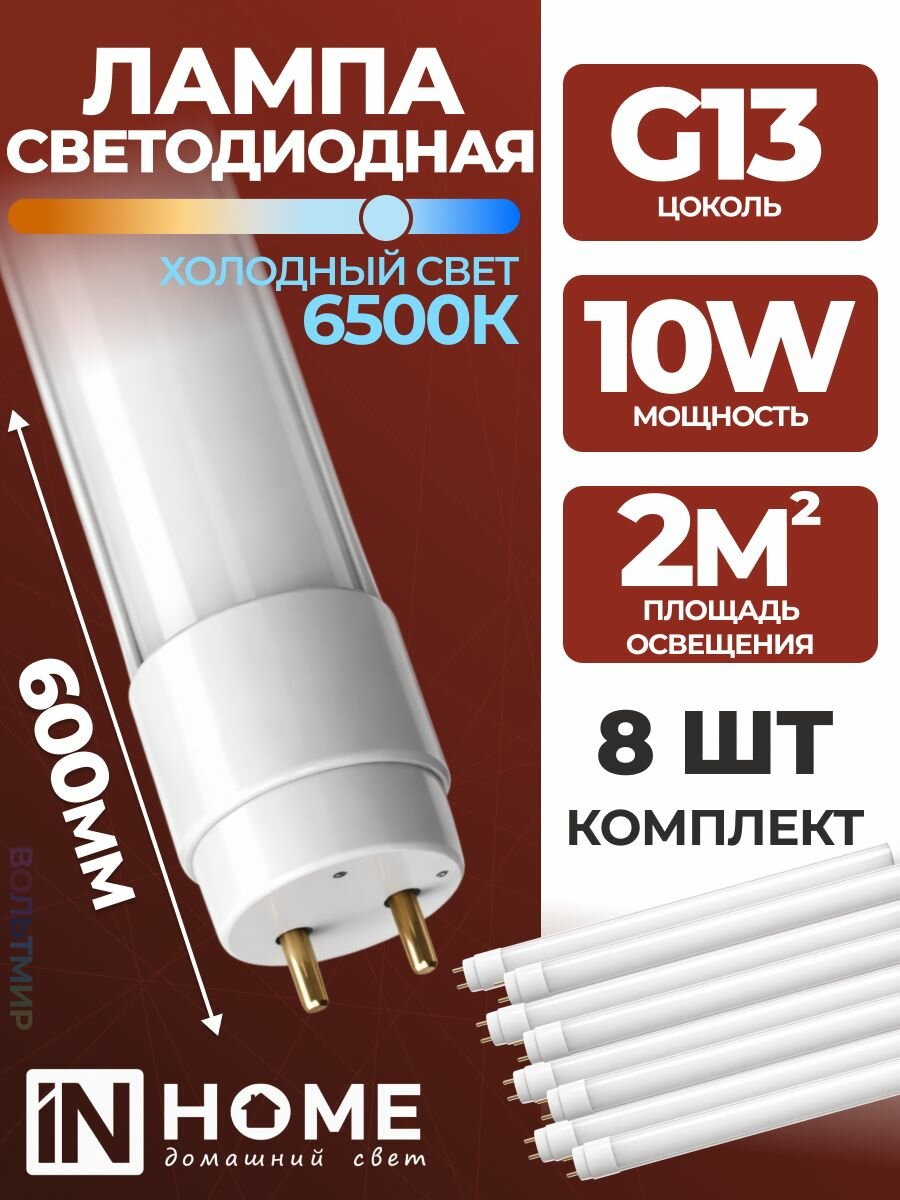 Лампа светодиодная LED-T8-М-PRO 10Вт 230В G13 6500К 1000Лм 600мм 8 штук