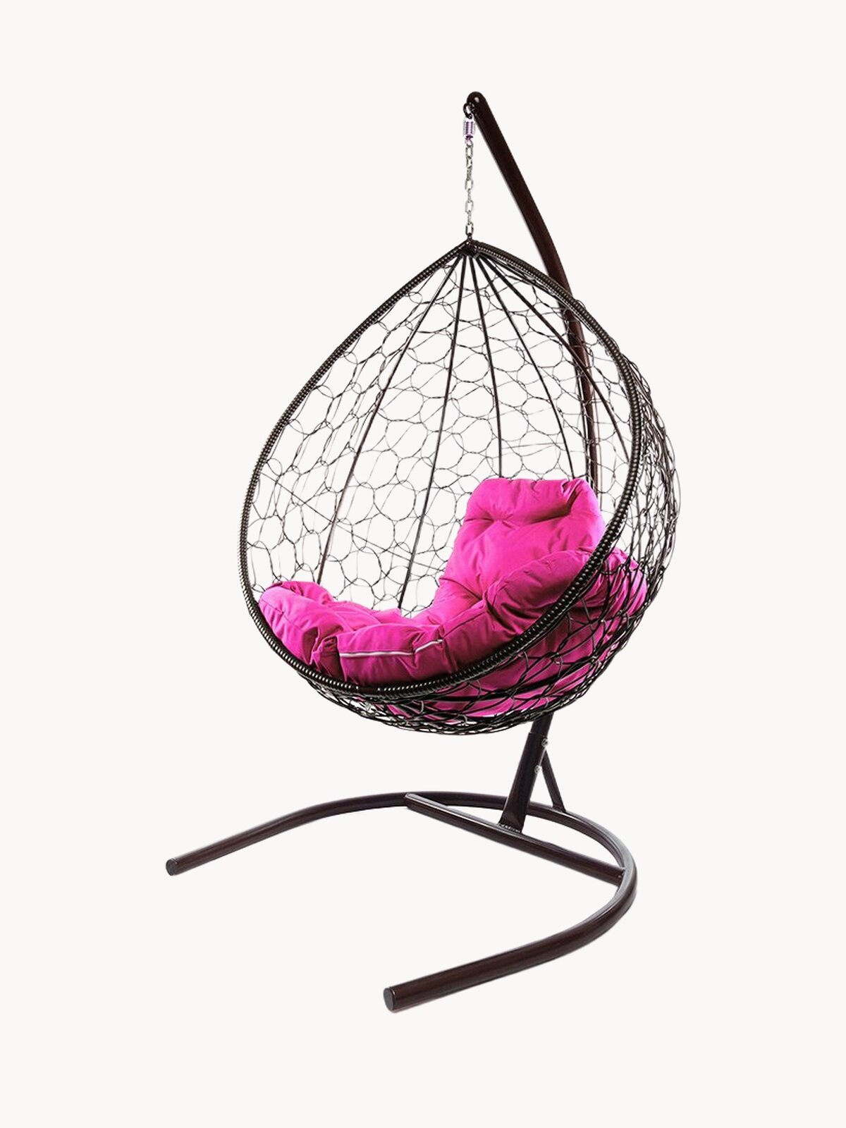 Подвесное кресло кокон M-group Капля с ротангом коричневое (розовая подушка)