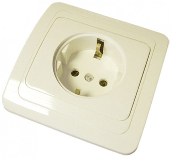 Розетка силовая штепсельная Makel / Майкл Мимоза IP20 белая, 1-местная керамика с заземляющими контактами, скрытая установка 12008 / электрооборудование