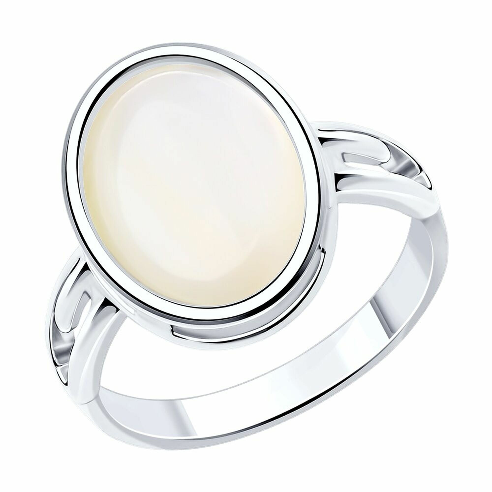 Кольцо тонкое, серебро, 925 проба, родирование, перламутр