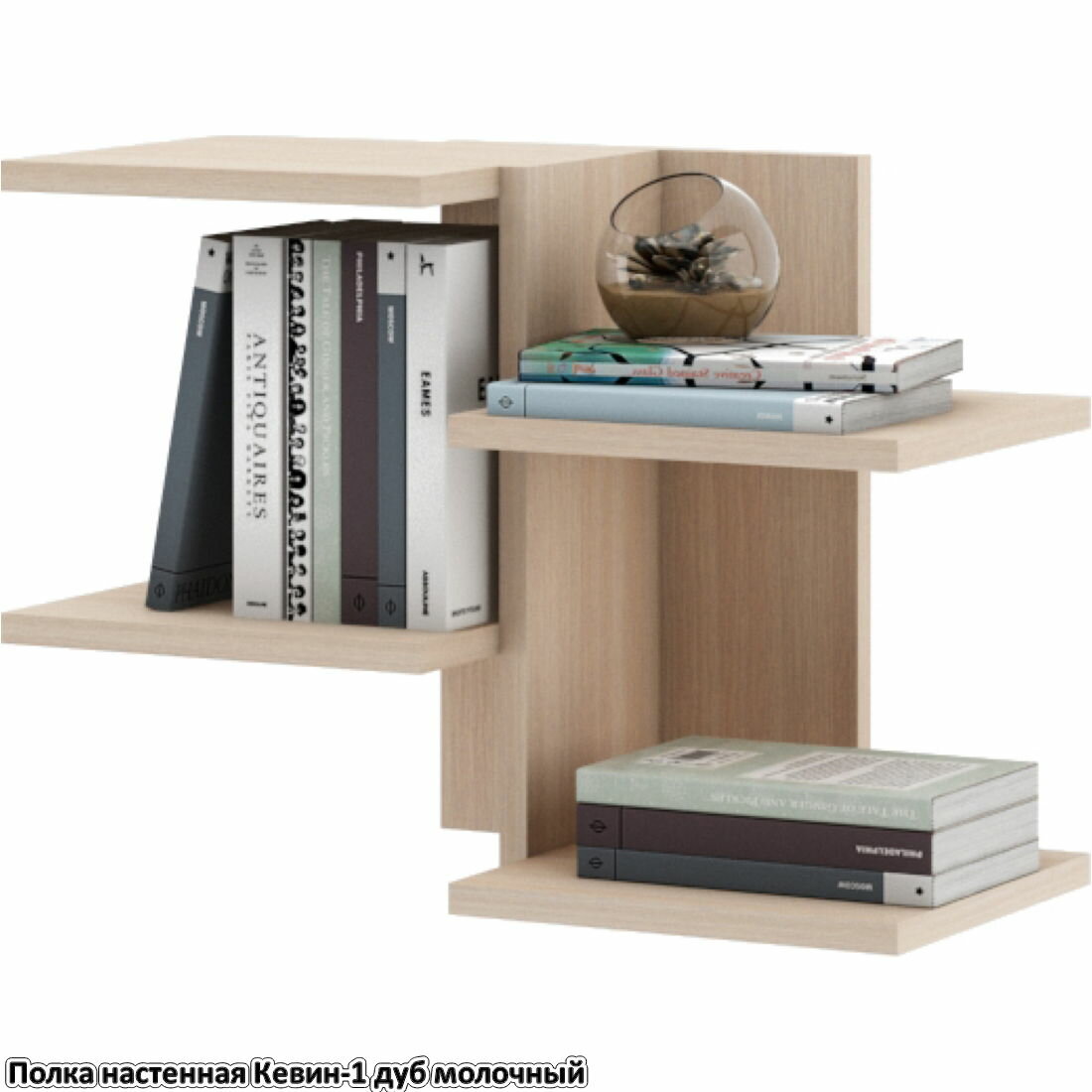 Полка настенная Кевин-1 Дуб-молочный, ЛДСП, МФ Владимир VMF, 51,6х37,2х25 см.
