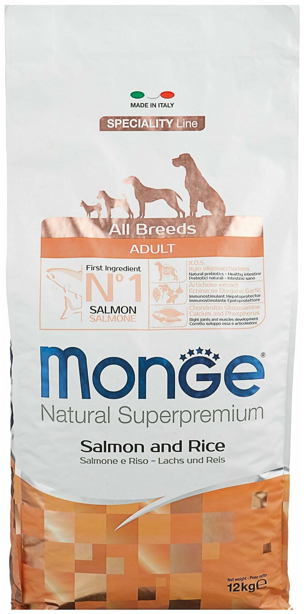 Сухой корм для собак Monge Speciality line, лосось с рисом 12кг.