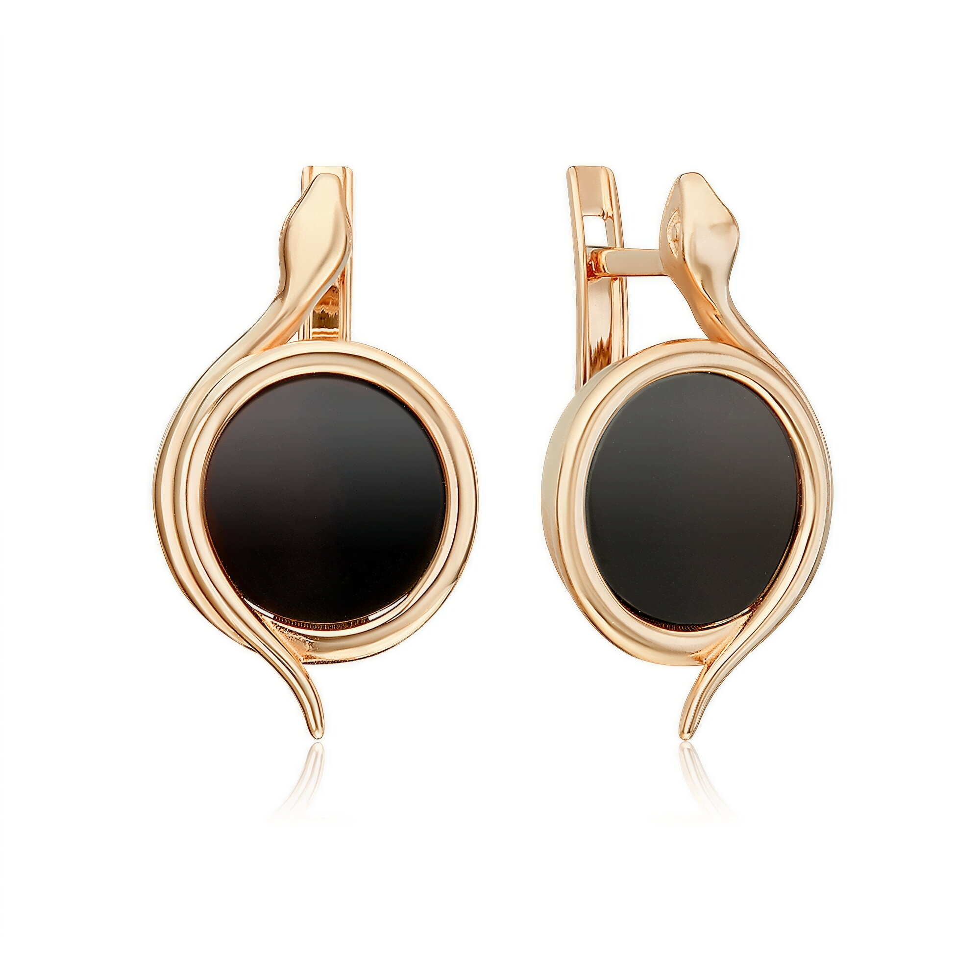 Серьги, красное золото, 585 проба, оникс