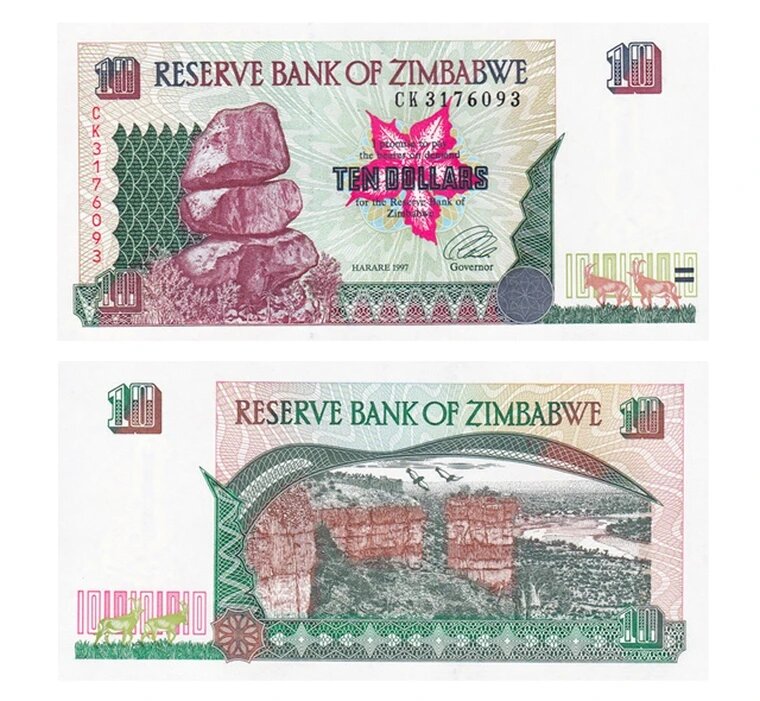 10 долларов 1997 Зимбабве, сувенирная копия, банкноты и купюры редкие коллекционные