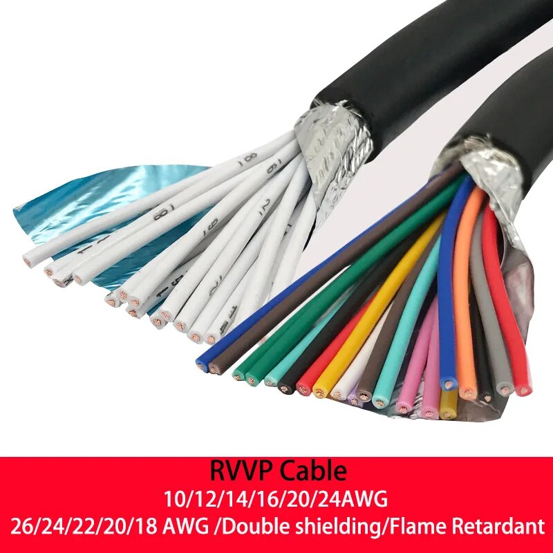 Luobaide RVVP Shielded Cable 10/12/14/16/20/24Cores 20AWG 0.5mm2, 10cores 1Meter