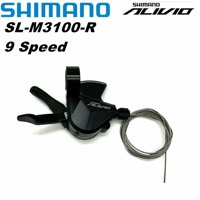 Шифтер SHIMANO Alivio, M3100-R, правый, 9 скоростей, на хомут, c индикатором, трос 2050мм, черный (OEM) без коробки