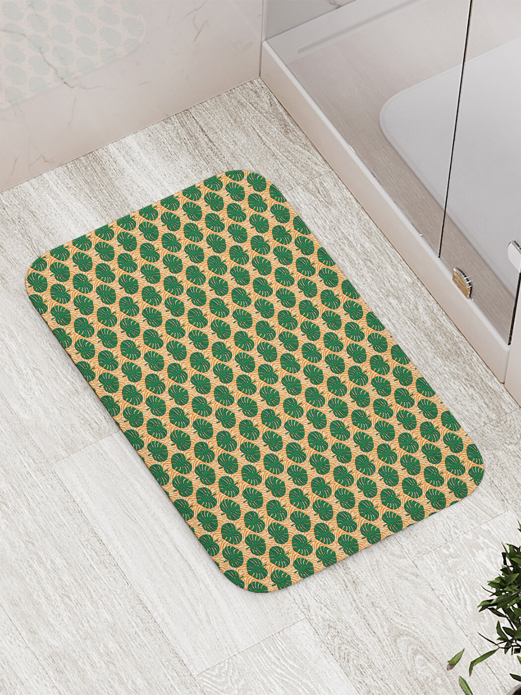Коврик для ванной комнаты и туалета противоскользящий "Векторные листья монстеры" 52х77 см, JoyArty