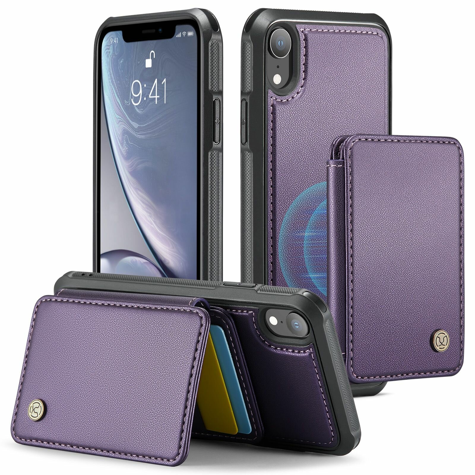 Jeehood Кожаный Чехол Для Apple iPhone XR (Айфон ХР) MagSafe Совместимый , Магнитный, Кошелек Картхолдер, Поддержка Беспроводной Зарядки, Противоударный