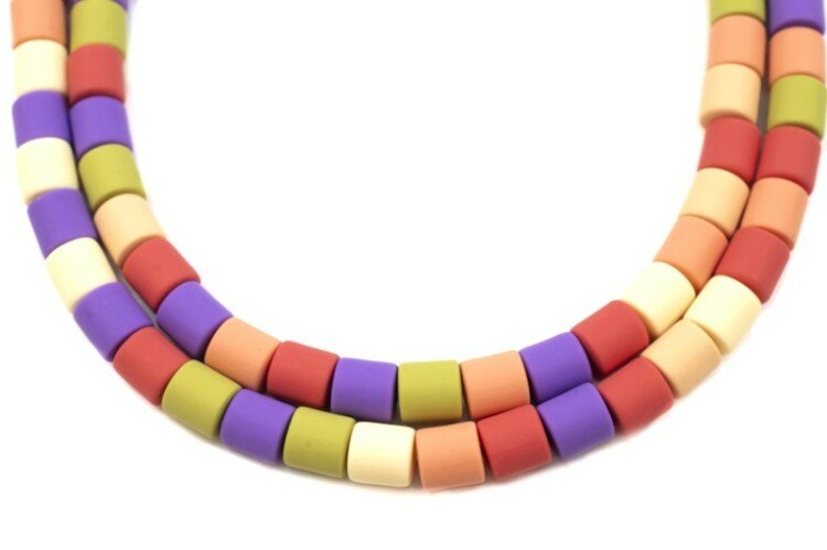 Бусины каучуковые цилиндрические 6х6мм, отверстие 1,8мм, цвет разноцветные, 524-065, 1 нить (около 38см, около 60шт)