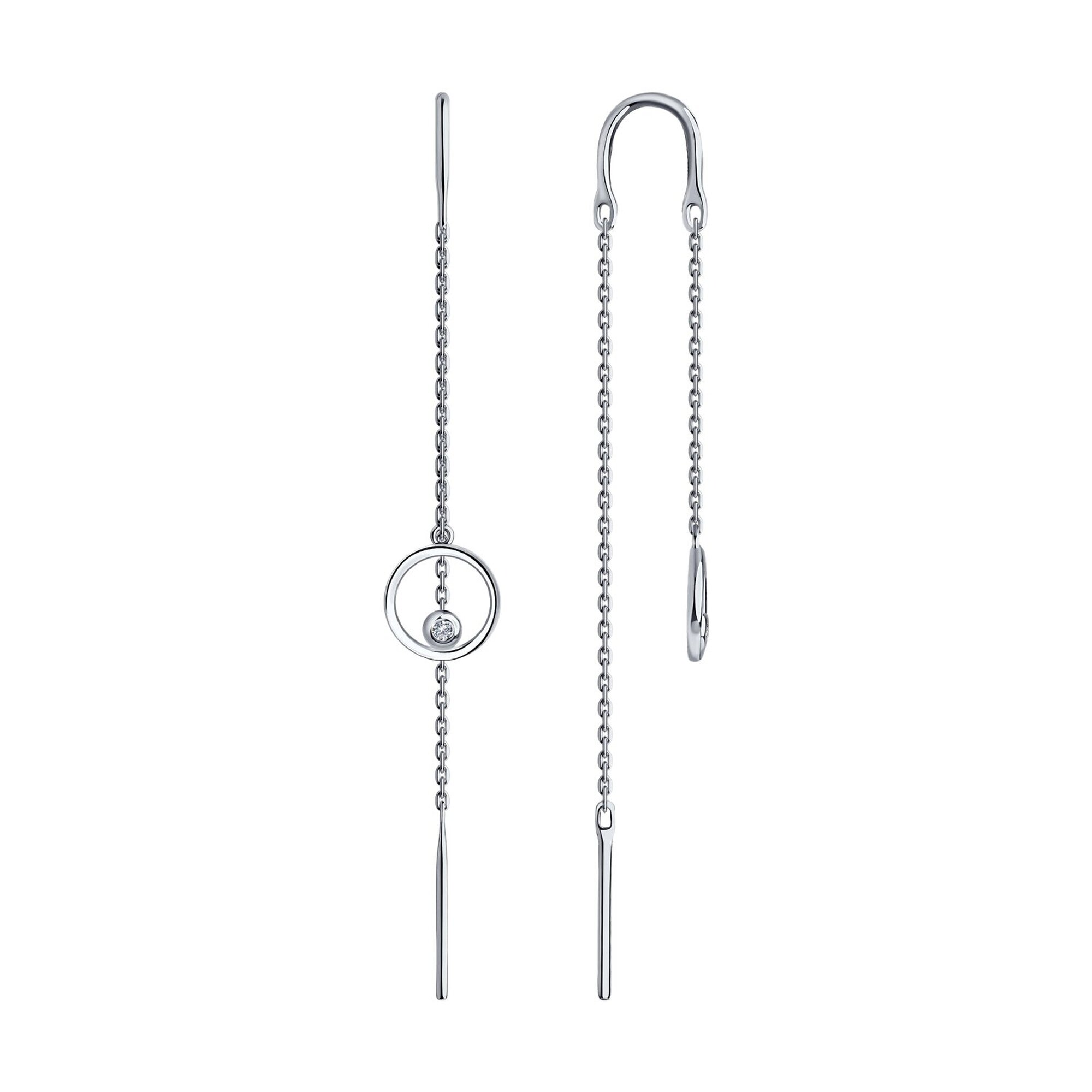 Серьги цепочки, белое золото, 585 проба, бриллиант