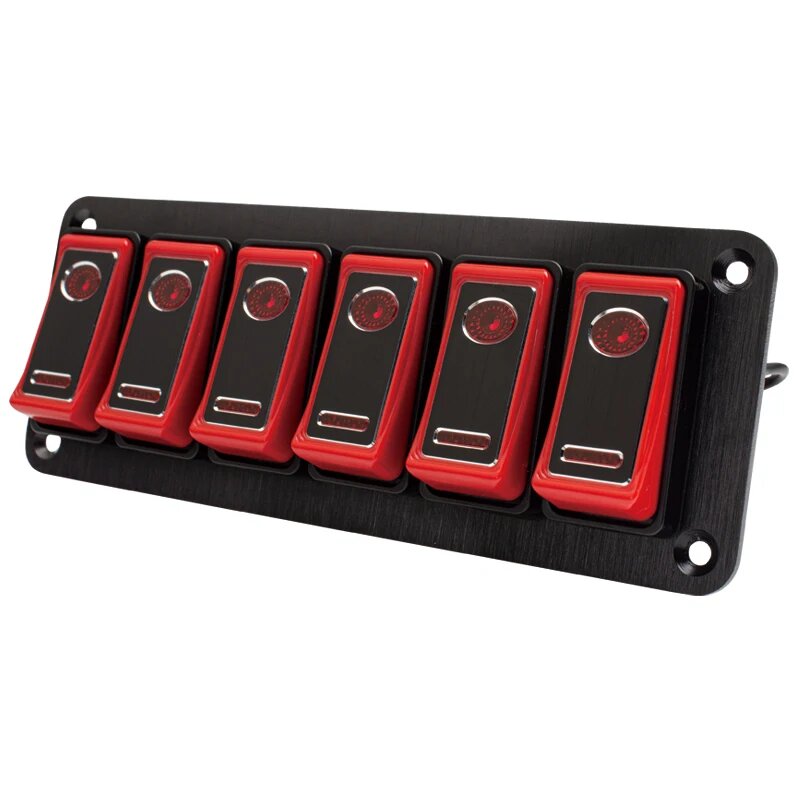 Панель переключателей 6 gang black red