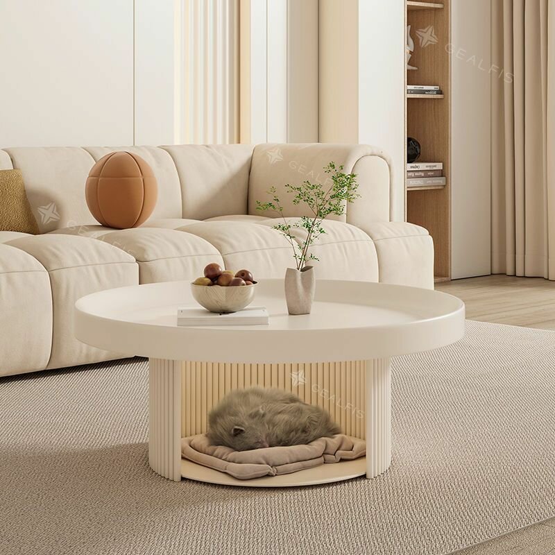 Французский ретро-журнальный столик, круглый, молочно-белый, высота 40 см, столешница 75 см, для малогабаритных квартир