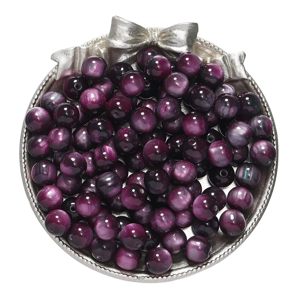 Блестящие имитационные круглые смоляные бусины «кошачий глаз» Фиолетовый, 10mm x 20pcs, Purple