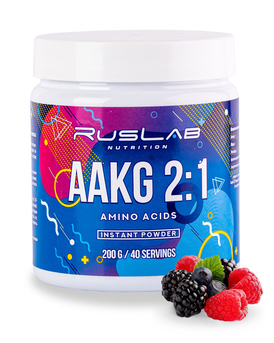 Аминокислота RusLab Nutrition AAKG, 2:1, для выносливости, 200 г, лесные ягоды