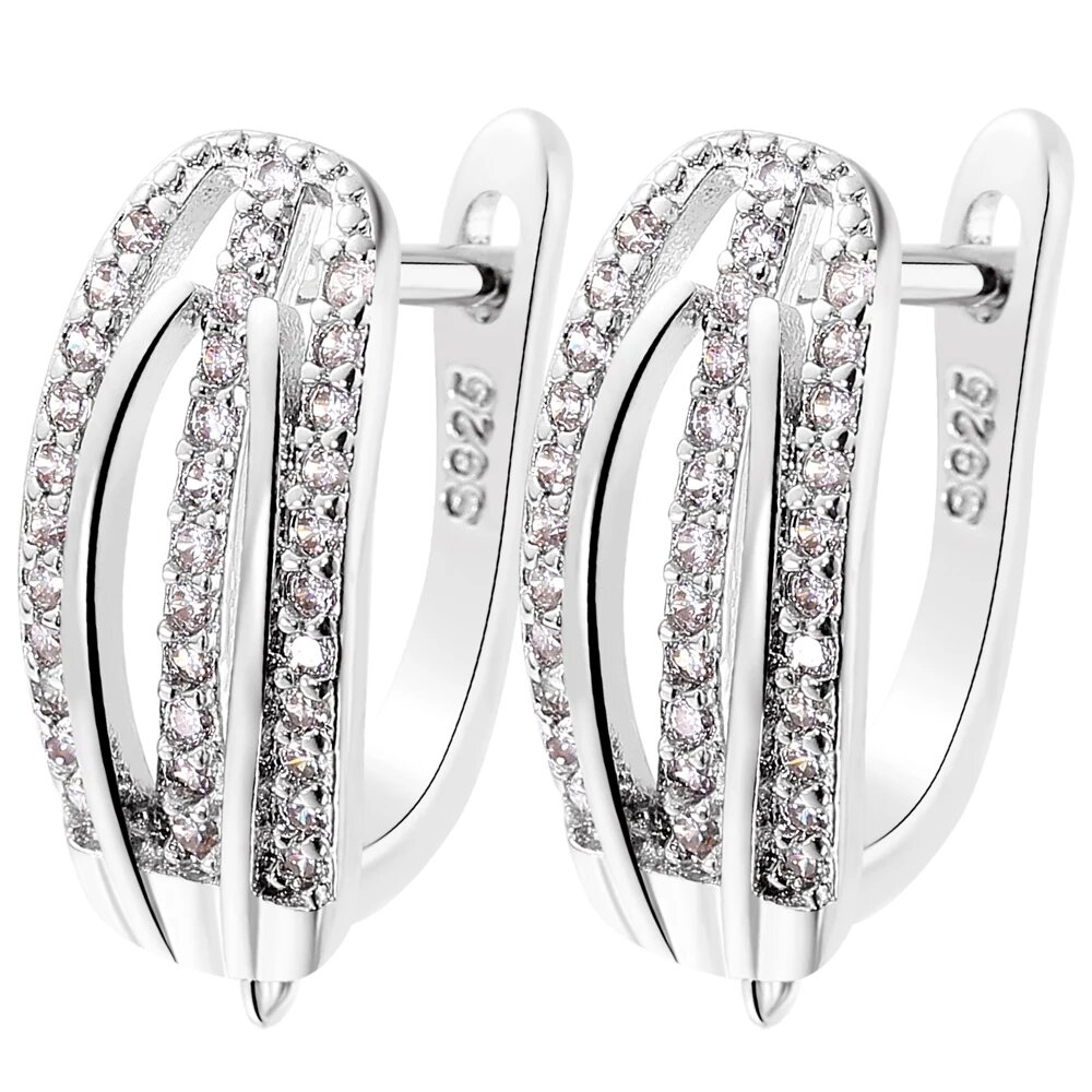Сережки с цирконием, белое золото, 925