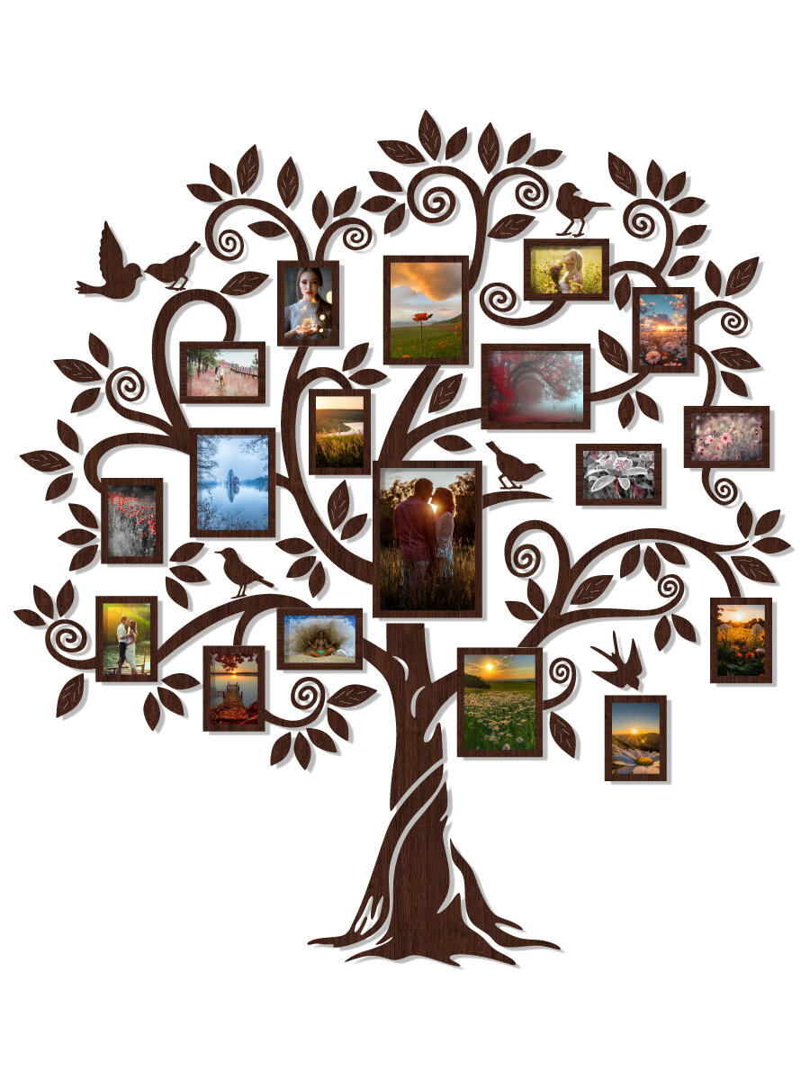 Семейное дерево с Фоторамками на стену. 160х180 см, цвет венге. (Сделано из дерева, это не наклейка)