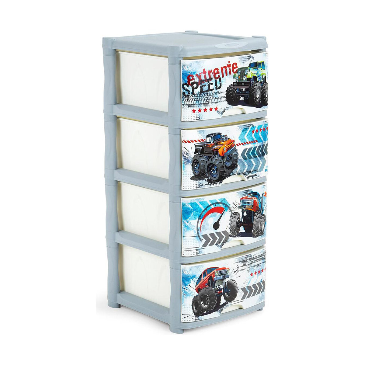 Комод детский четырехсекционный Little Angel Cool Супер трак, серебристый