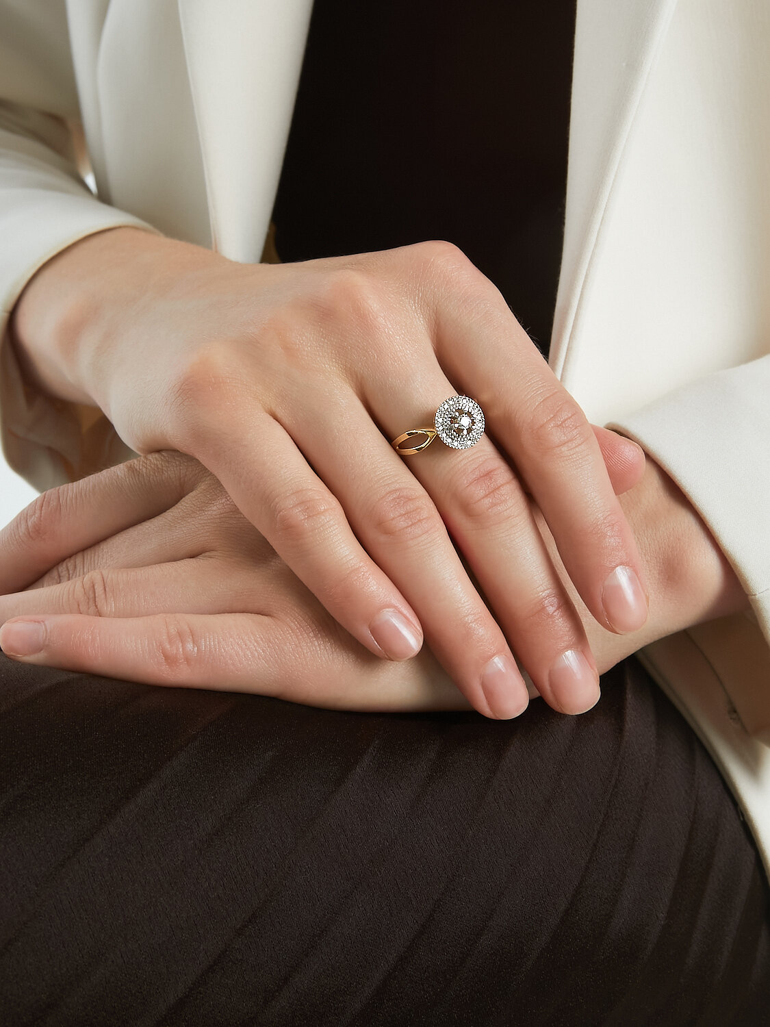 Кольцо, белое, желтое, комбинированное золото, 585 проба, бриллиант