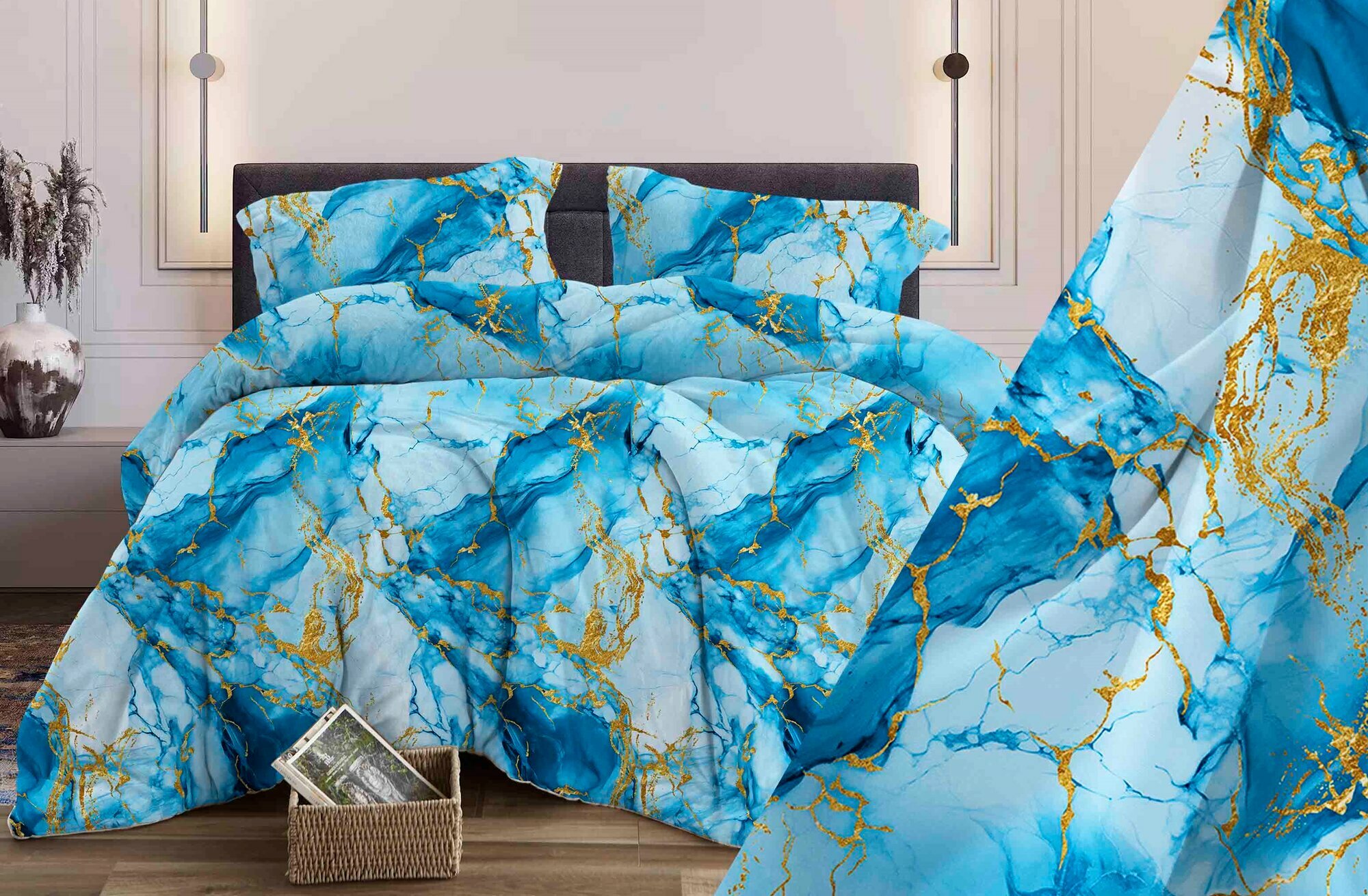 Комплект постельного белья 2,0 спальный с Евро простыней Бязь Мрамор Бирюза/ Отличный подарок