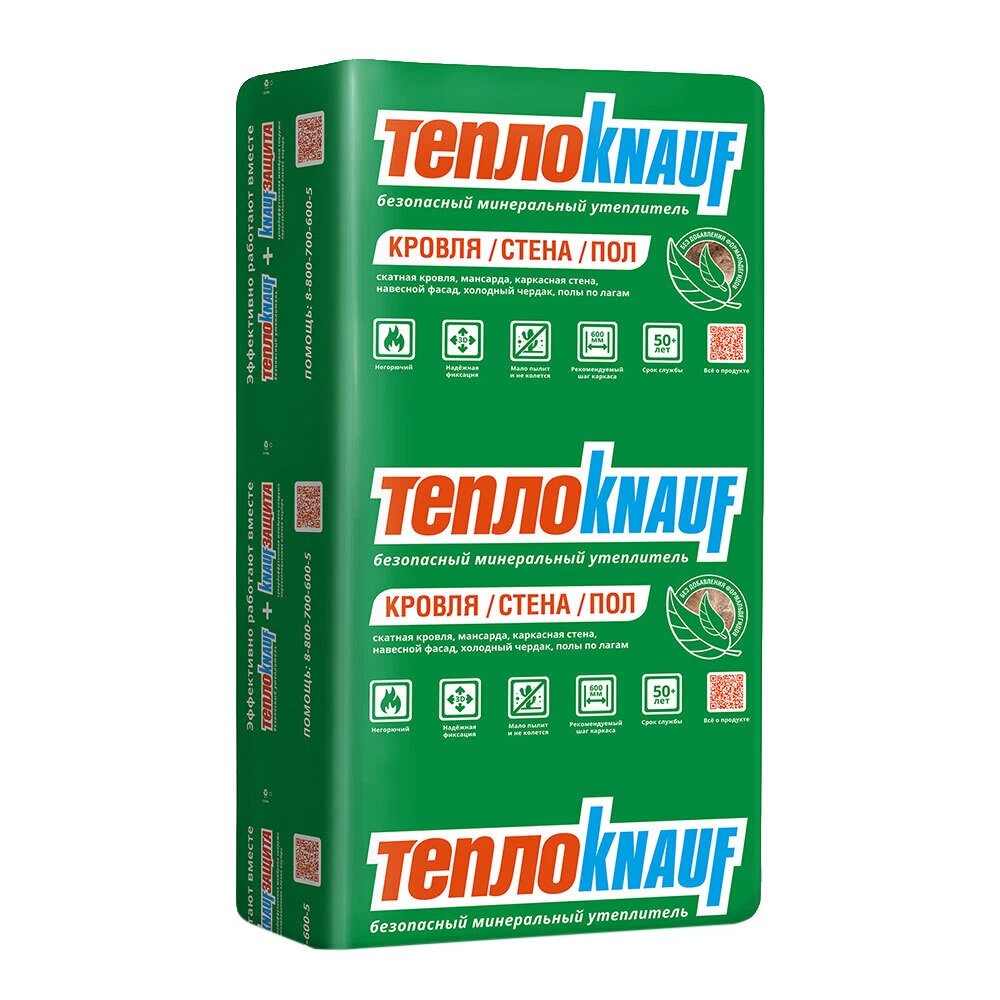 Утеплитель ТеплоKnauf Кровля/Стена/Пол (Коттедж) Плита 100х610х1230 мм 6 кв. м Knauf 751541