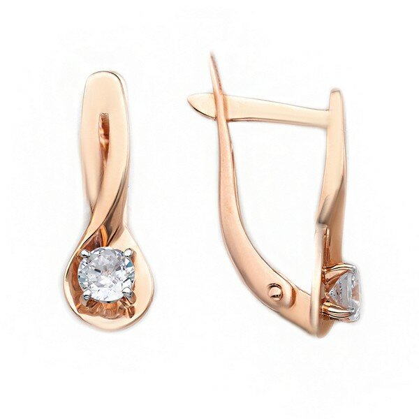 Серьги, красное золото, 585 проба, фианит