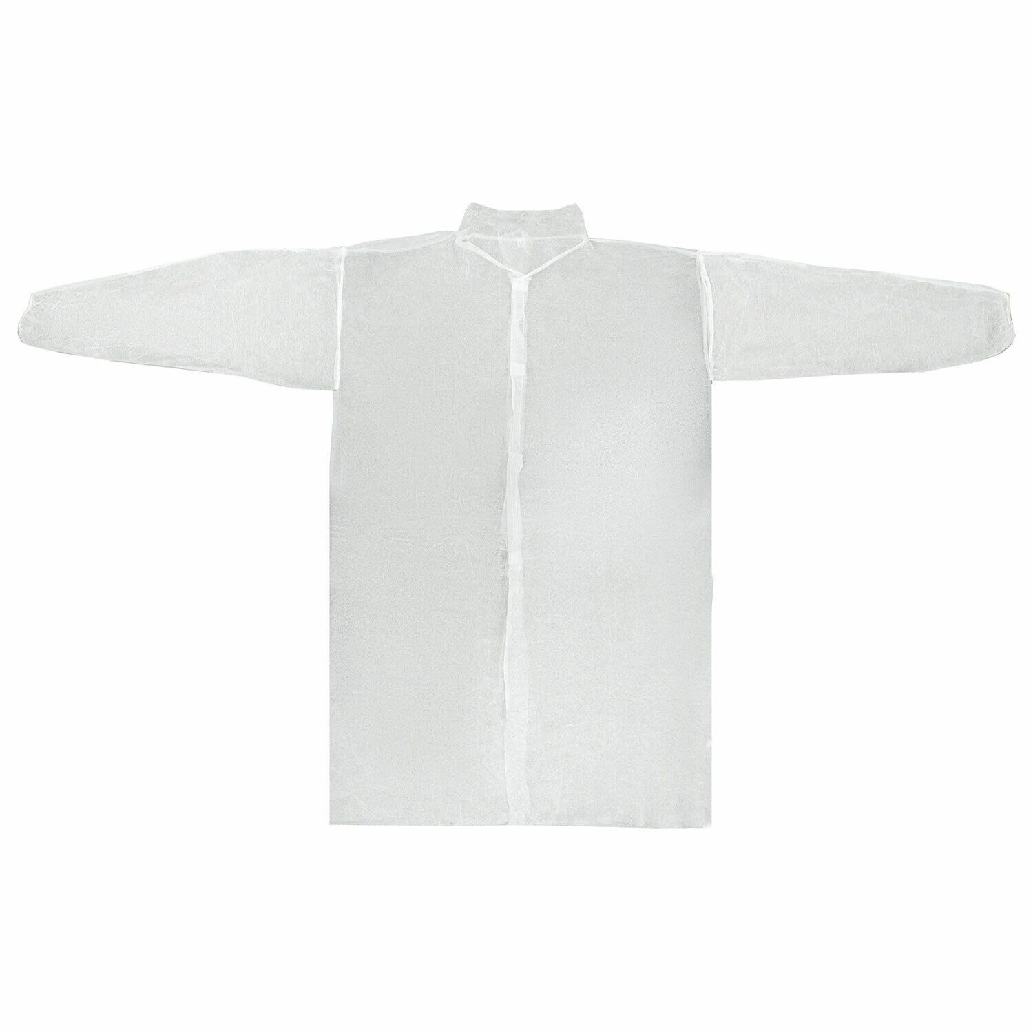 Набор халатов KLEVER одноразовые, белые, на липучках, размер XXL 56-58, 110 см, рукав на резинке, 25 г/м2, 10 шт